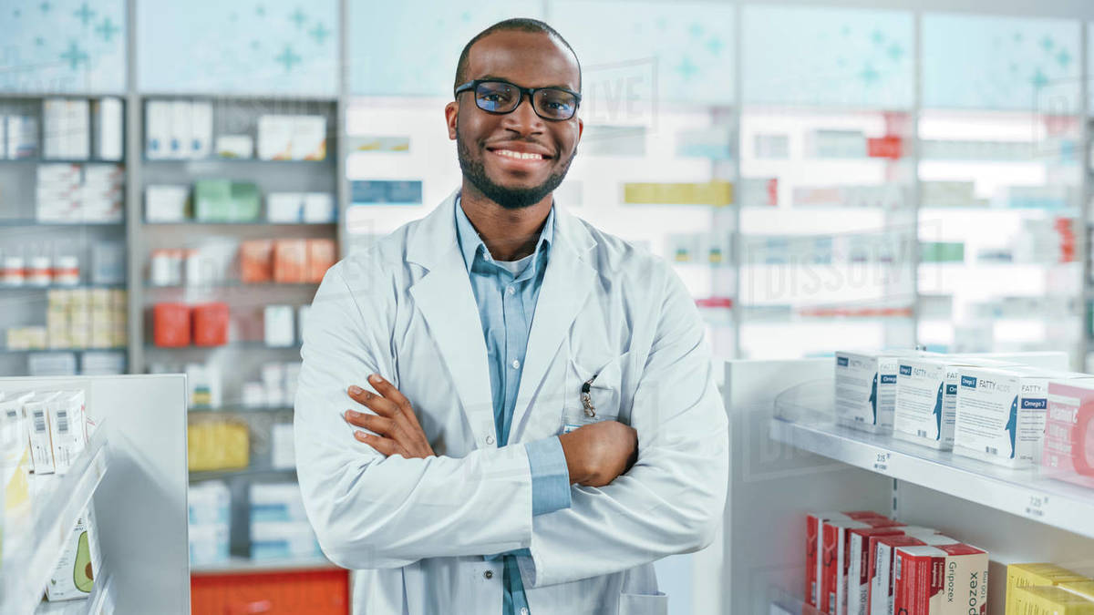 Professional Confident Black Pharmacist Wearing Lab Coat and Glasses ...
