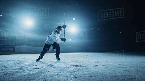 Ice Hockey Rink Arena: Professional Player Shooting, Hitting, Striking ...