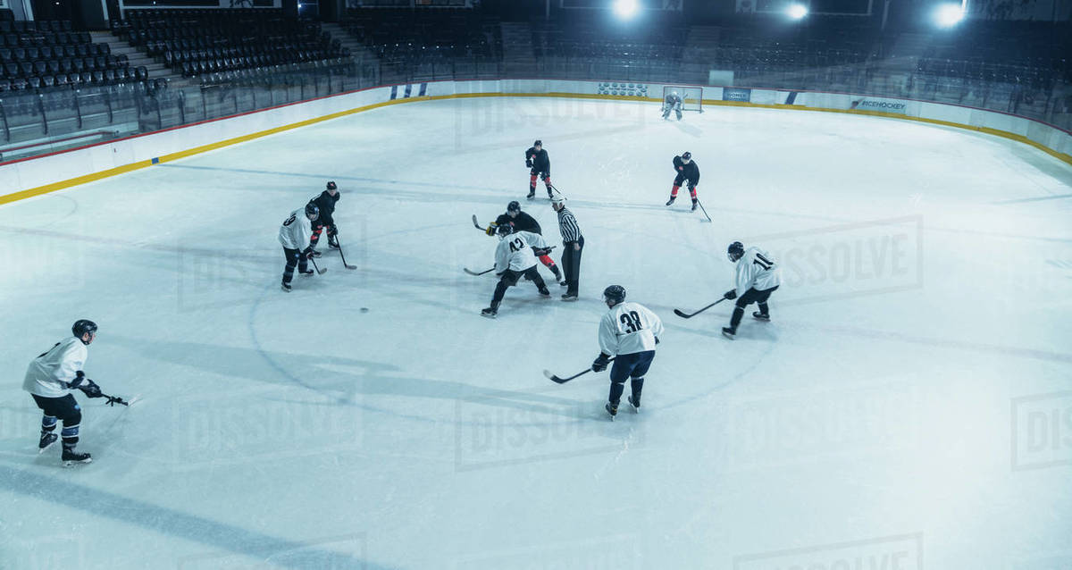 Ice Hockey Rink Arena: Great Team Attacks, Plays Pass Using Tactics and ...