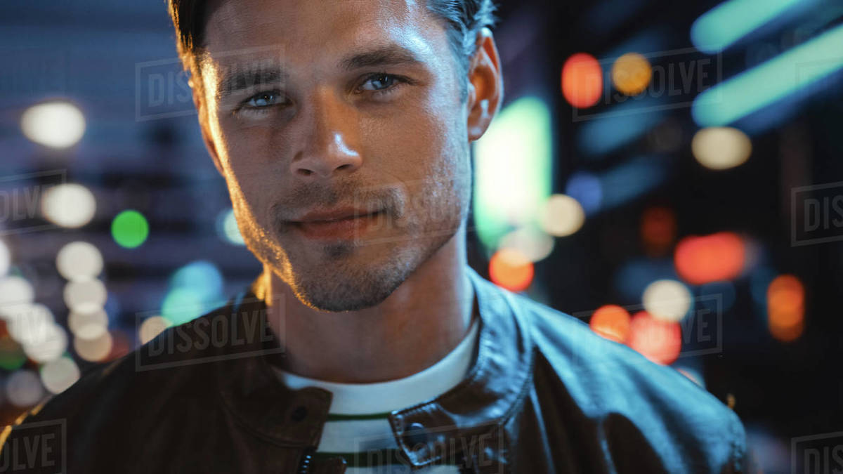 Portrait of Handsome Serious Man Looking at Camera, Standing in Night ...