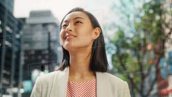 Portrait of Japanese Female Wearing Smart Casual Clothes Posing on the ...