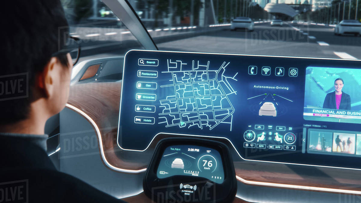 Businessman Using Navigation App on an Augmented Reality Dashboard with ...