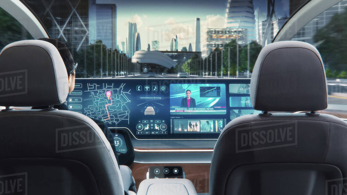 Businessman Using Navigation App on an Augmented Reality Dashboard with ...