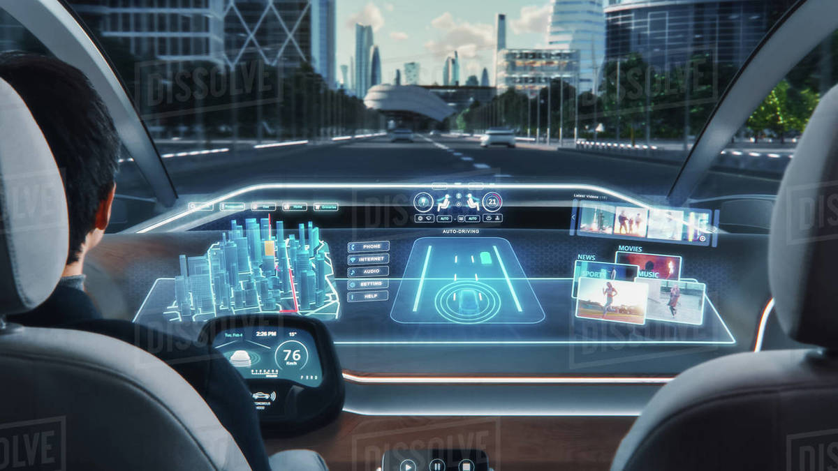 Businessman Using Navigation 3D App on an Augmented Reality Dashboard ...
