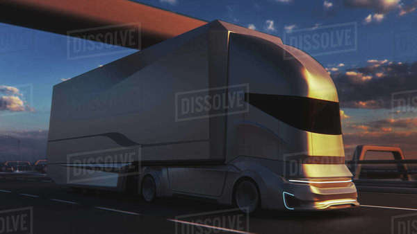 Autonomous Self-Driving Truck with Cargo Trailer Drives on the Road ...