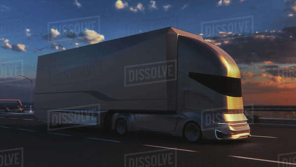 Autonomous Self-Driving Truck with Cargo Trailer Drives on the Road ...