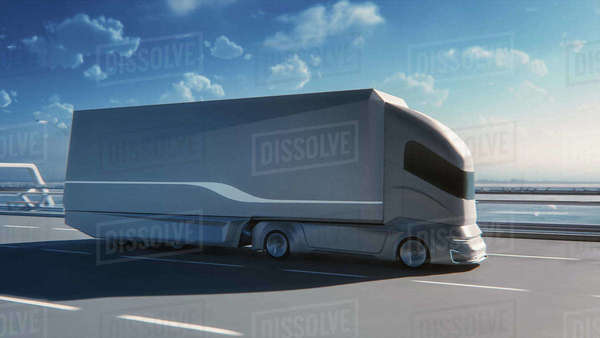 Autonomous Self-Driving Truck with Cargo Trailer Drives on the Road ...