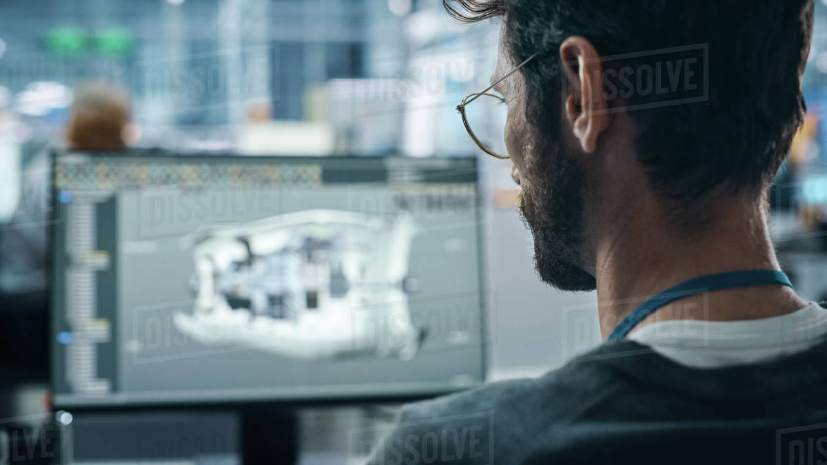 Engineer Working on Turbine Prototype on Computer, Design Advanced 3D ...