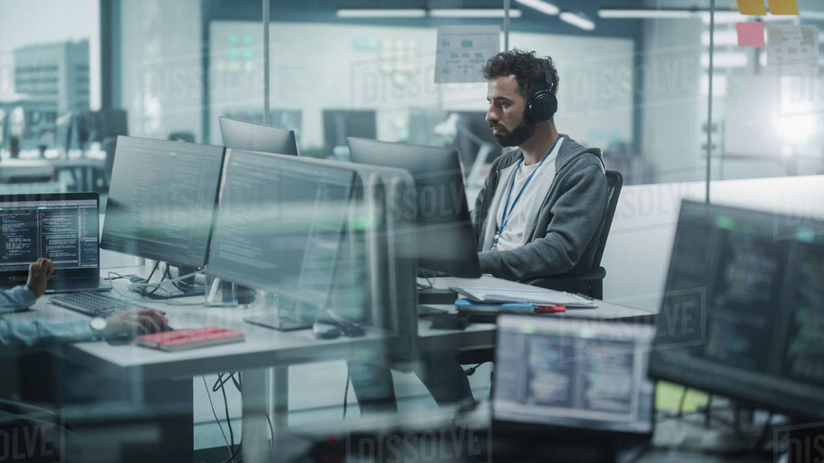 Diverse Office: White IT Programmer Working on Computer. Male ...