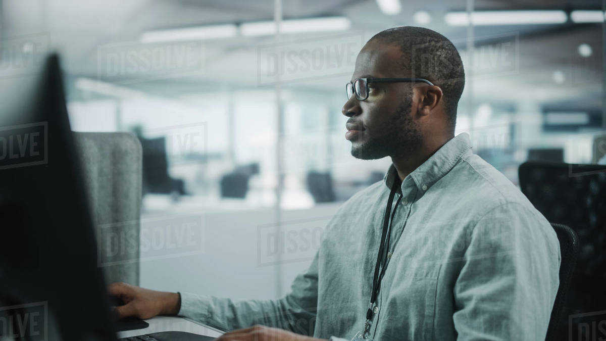 Real Office: Professional Black IT Programmer Working on Desktop ...