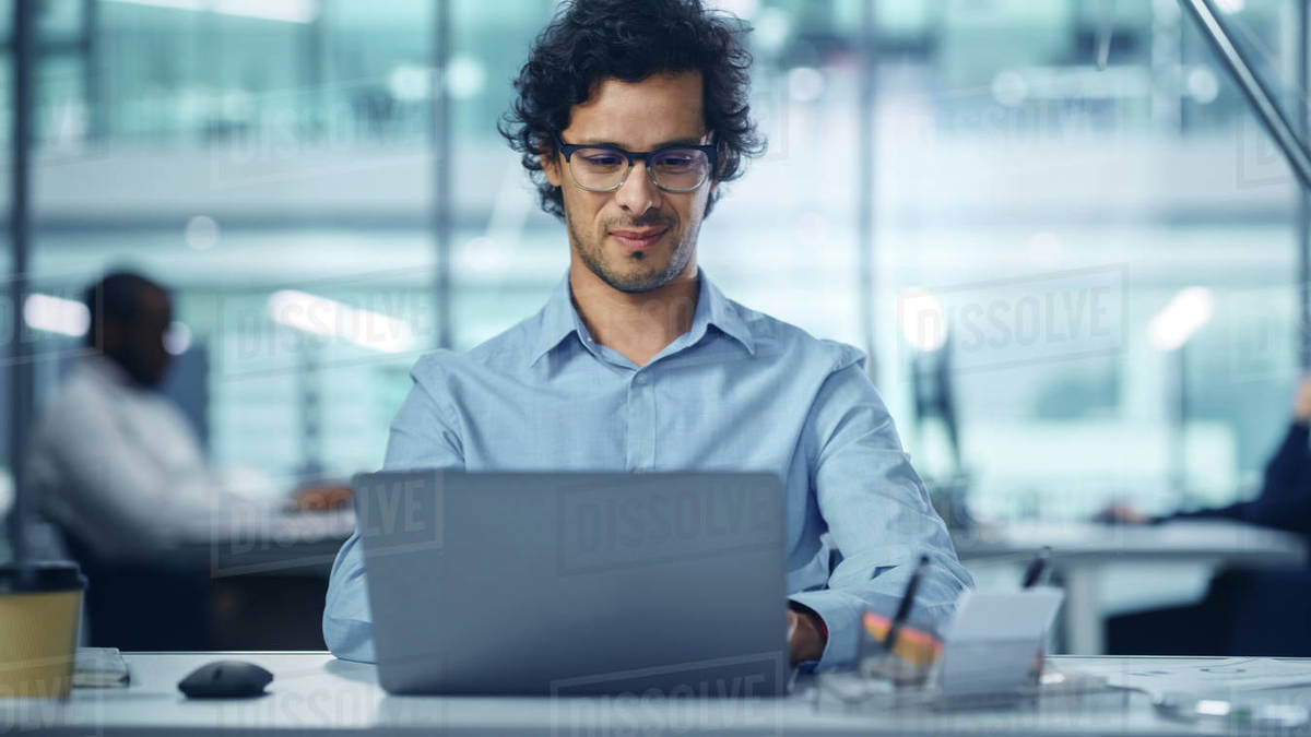 Portrait of IT Software Engineer Working on a Laptop at his Desk ...