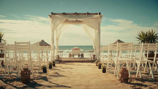 Empty Decorated Outdoors Wedding Venue with Chairs for Official ...