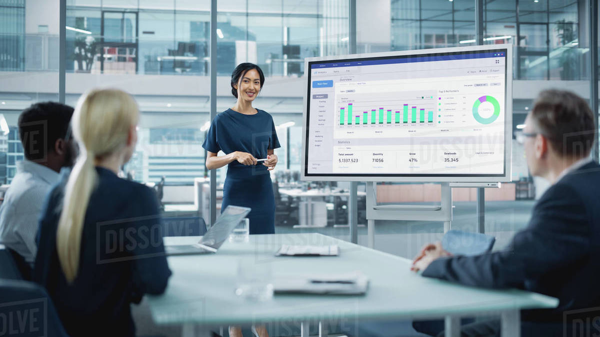 Female Operations Manager Holds Meeting Presentation for a Team of ...