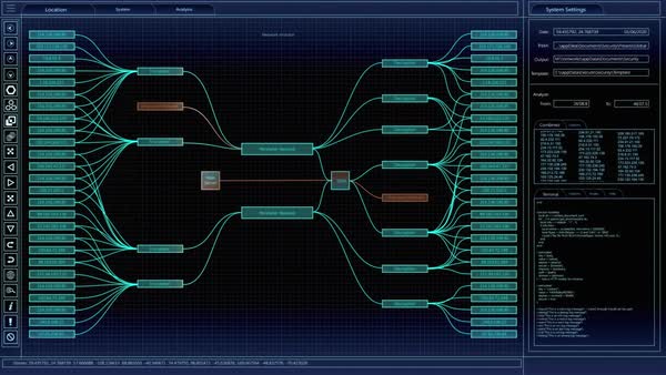 Advanced Monitoring System with Analytical Technical Infographics. Dark ...