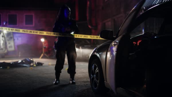 Cinematic Shot: Lieutenant Arriving At a Crime Scene, Crossing the ...