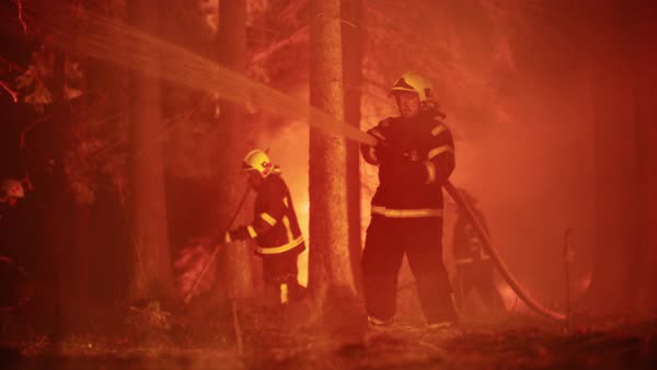 Cinematic Portrait of a Handsome Professional Firefighter Quickly ...