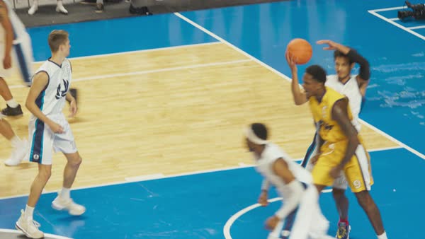 Tracking Shot of Basketball Action on Live TV Playback Channel: Team ...