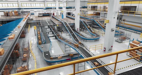 Modern Automated Logistics Warehouse with Working Conveyor Belt System ...