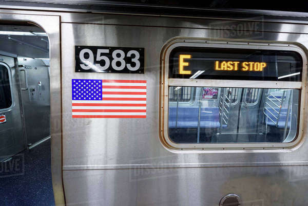 Last stop sign on subway train carriage - Stock Photo - Dissolve