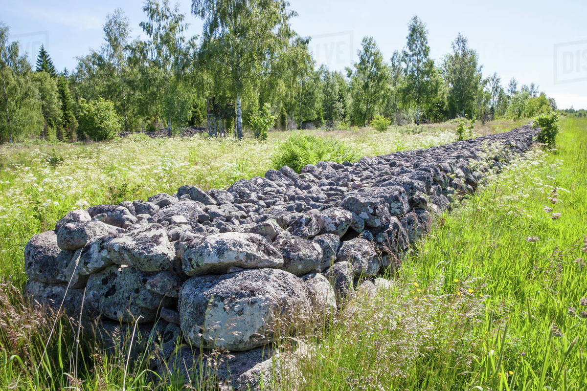 Stone wall on meadow - Royalty-free Stock Photo | Dissolve