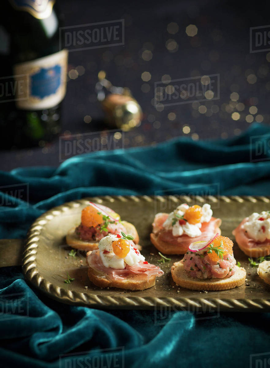 Salmon snacks on tray - Royalty-free Stock Photo | Dissolve
