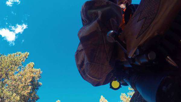 A man hunting deer with a .270 rifle walks slowly through the forest ...