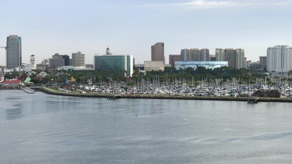 Long Beach skyline aerial view at sunrise, California. - Stock Video ...