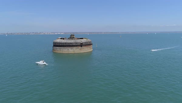 Aerial View of an Abandoned Sea Fort in the Solent, UK - 4K Royalty ...