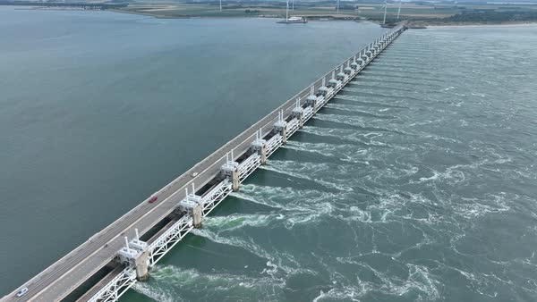 Sea Water Passing Through a Storm Barrier Bridge - Stock Video Footage ...