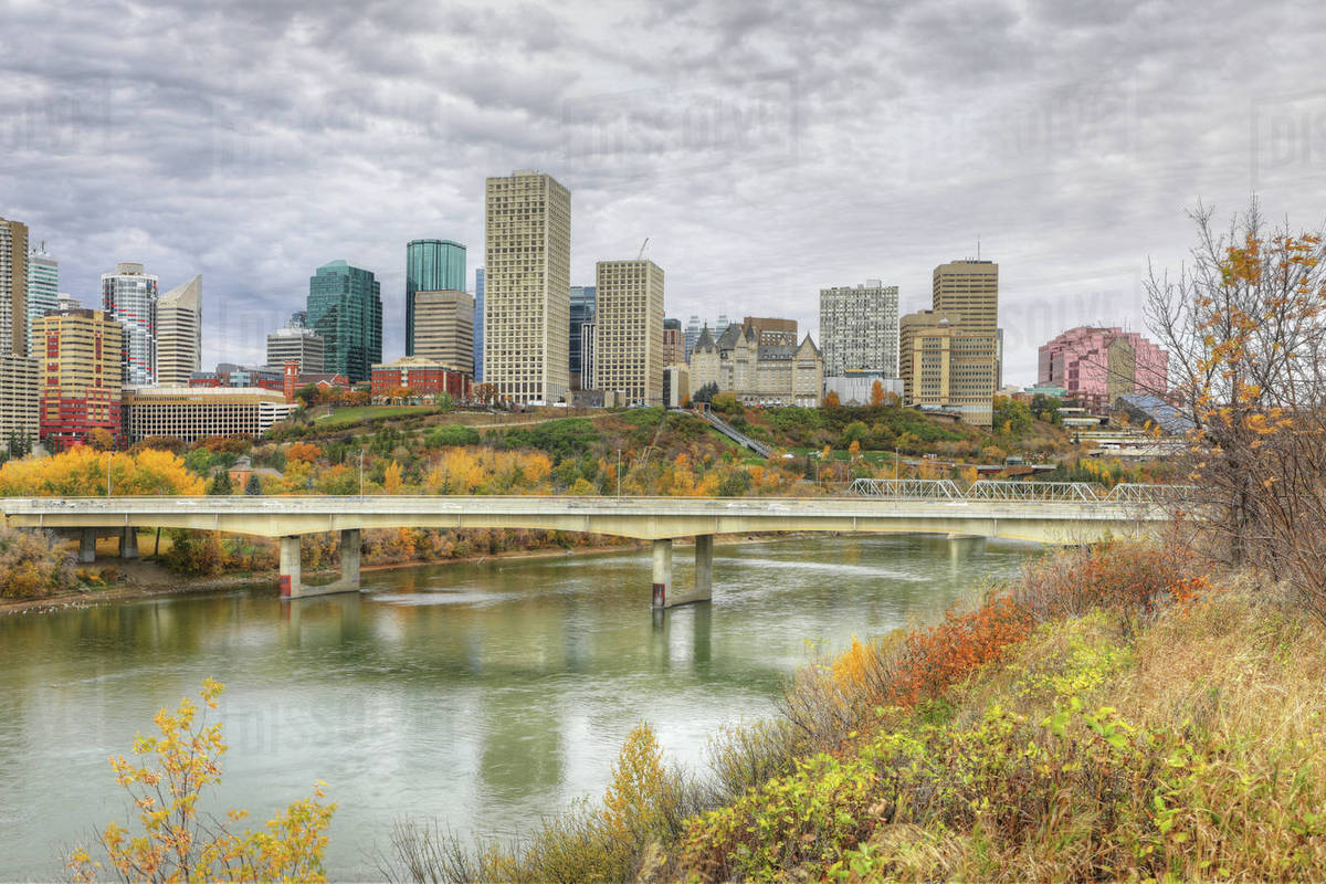 Edmonton cityscape with colorful aspen in fall - Stock Photo - Dissolve