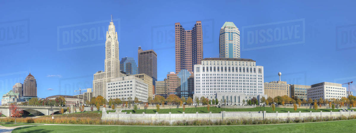 Panorama of Columbus, Ohio skyline on a clear day - Stock Photo - Dissolve