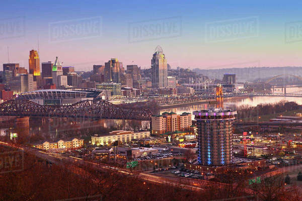 Cincinnati skyline at night with reflections - Royalty-free Stock Photo ...