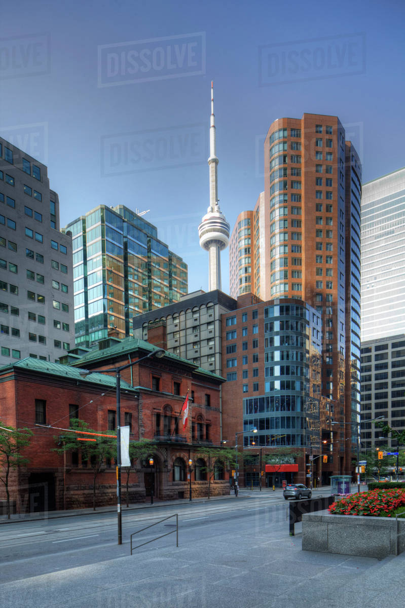 Vertical of Toronto skyscrapers with CN tower in the background - Stock ...