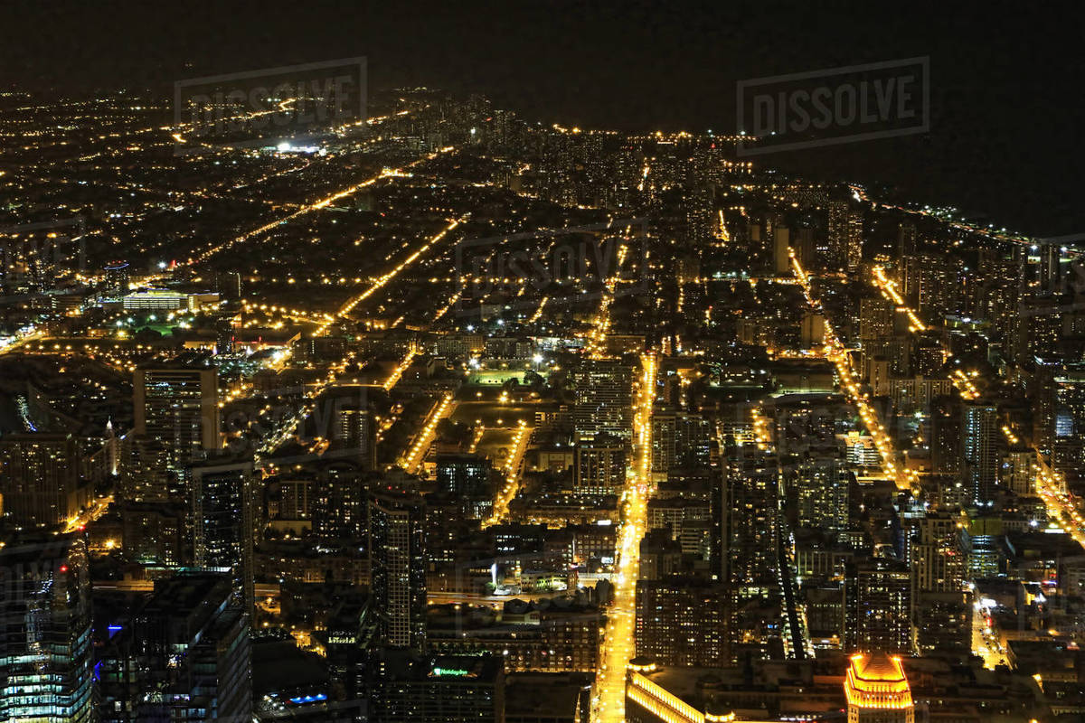 An Aerial view of Chicago, Illinois at night - Royalty-free Stock Photo ...