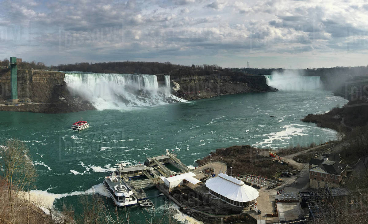A Panorama of the American Falls and Niagara Falls - Stock Photo - Dissolve