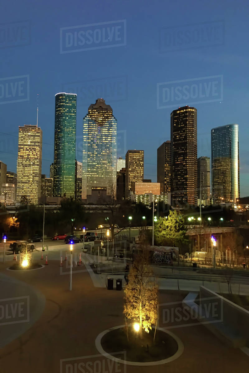 Vertical view of Houston skyline at dusk - Royalty-free Stock Photo ...