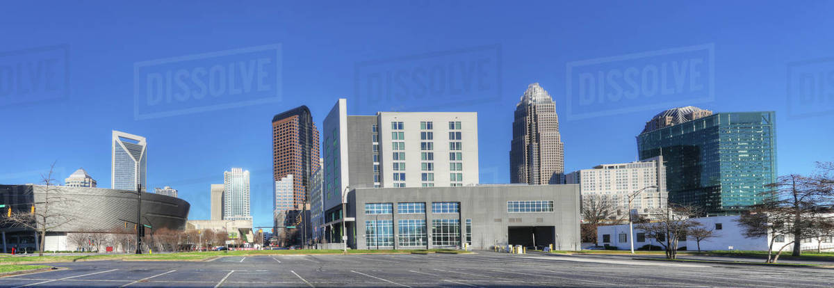 A Panorama street view in city center Charlotte, North Carolina ...