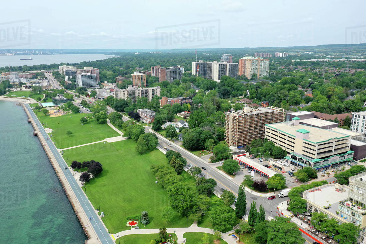 An aerial of the waterfront in Burlington, Ontario, Canada - Royalty ...