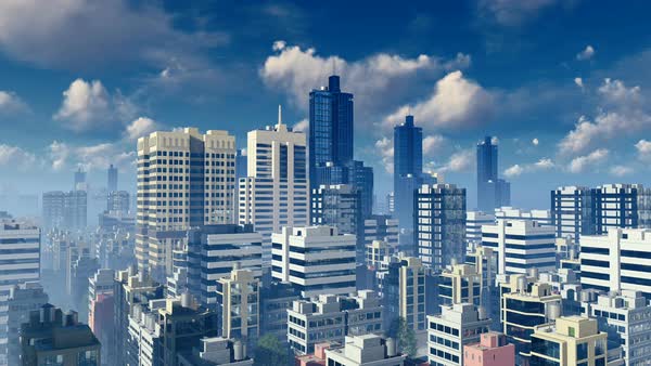 Aerial view of abstract big city with modern high rise buildings ...