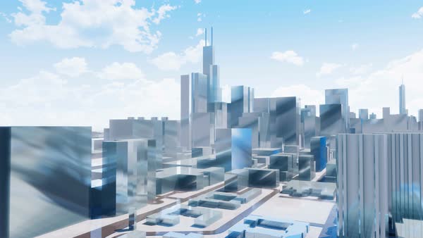 Abstract modern high rise buildings with reflection mirror facades in ...