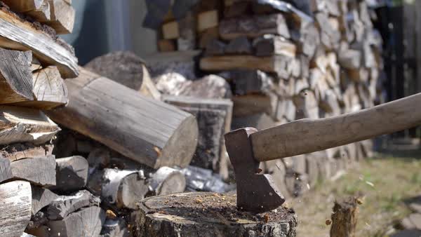 Logger Chopping Wood with Axe in Slow Motion - Stock Video Footage ...