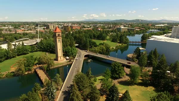 Summer green trees beautify the landscape in Spokane Washington along ...