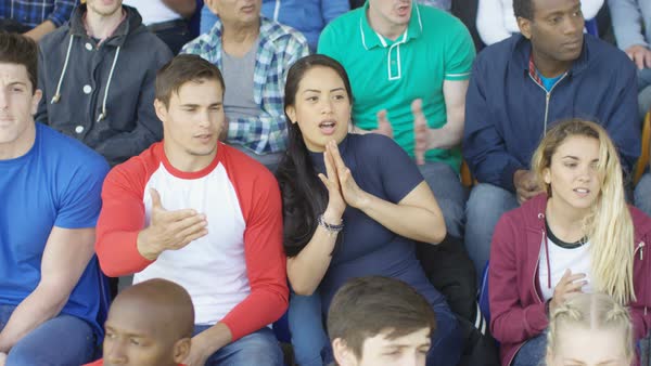 Sports crowd expressing disappointment, watching live game in stadium ...