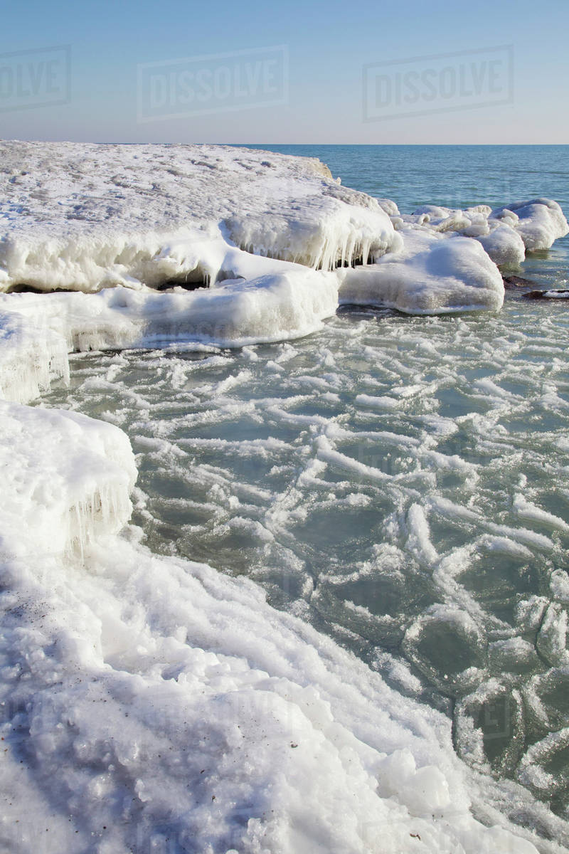 Shoreline at Kew Beach on Lake Ontario during spring thaw; Toronto ...