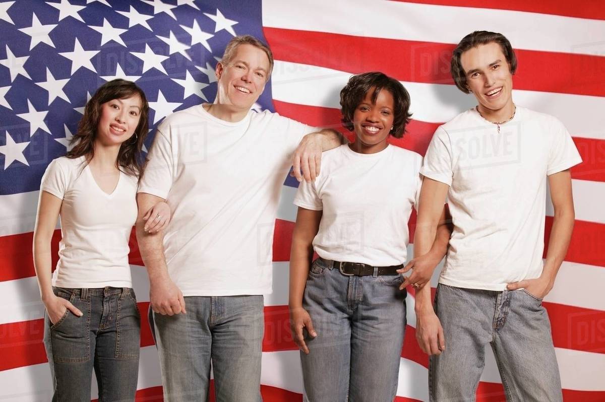 People In Front Of American Flag - Royalty-free Stock Photo | Dissolve