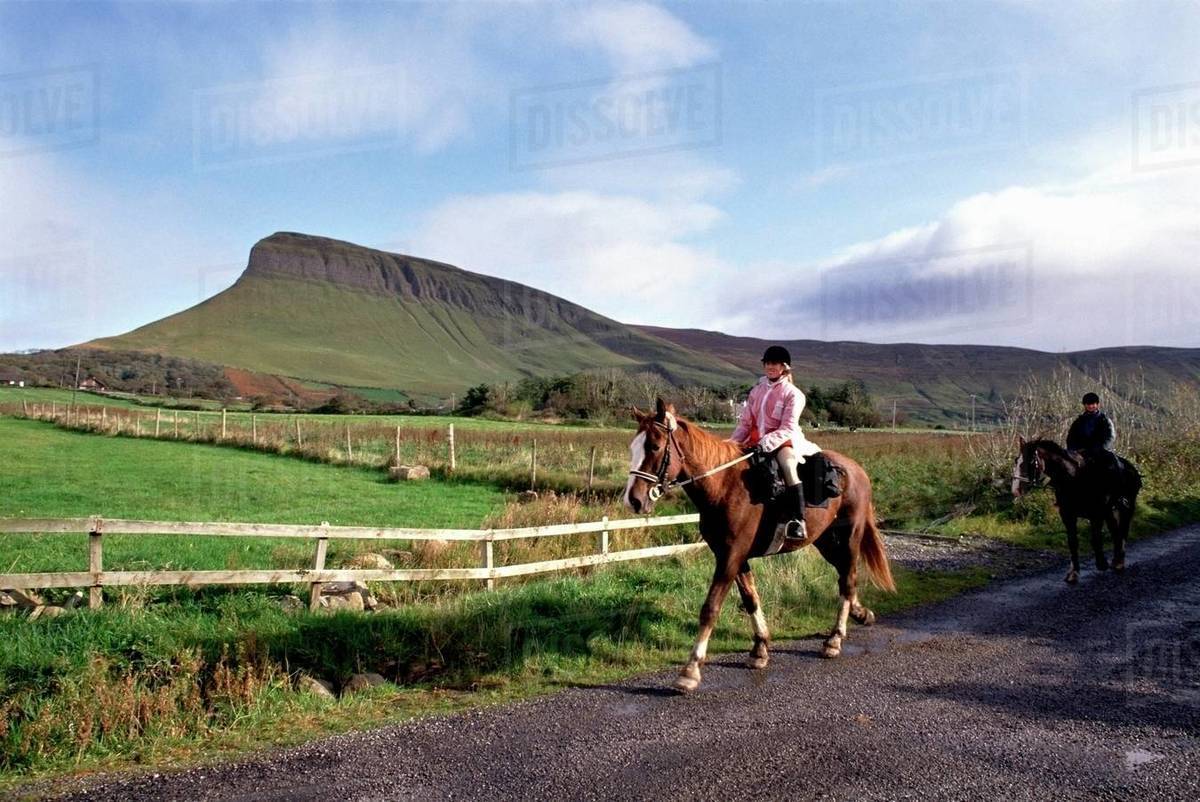 Two People Horseback Riding, Ballindoon, County Sligo, Republic Of ...