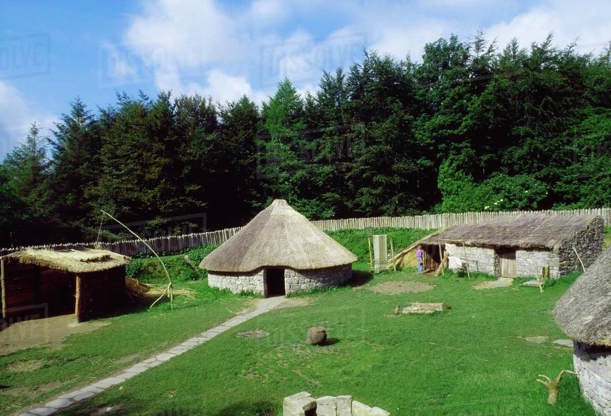 Traditional Thatched Buildings, Ireland; High Angle View Of Buildings ...