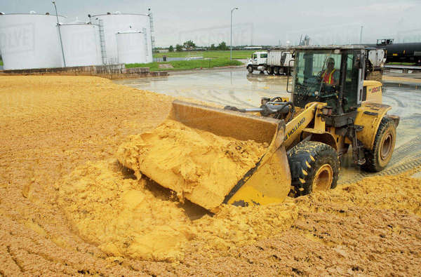 Agriculture - A wheel loader moves distiller grain (DG) with solubles ...