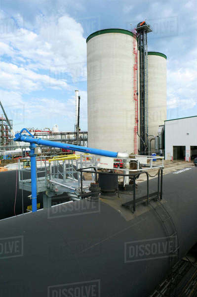 Agriculture - Ethanol production plant. Railroad tank cars being bulk ...
