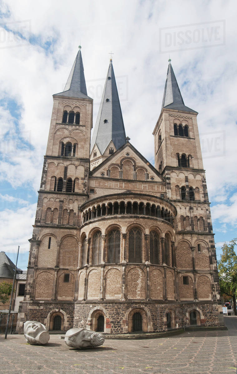 Bonn minster with sculputures depicting the heads of saints cassius ...